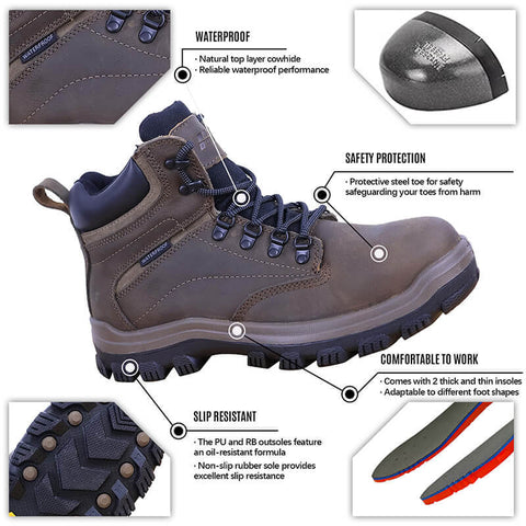 Whale Men's Steel Toe Work Boots Waterproof & Oil Resistant ASTM F2413 ...